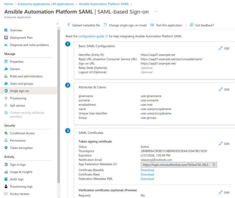 Integrating Azure SAML with Ansible Automation Platform - United States